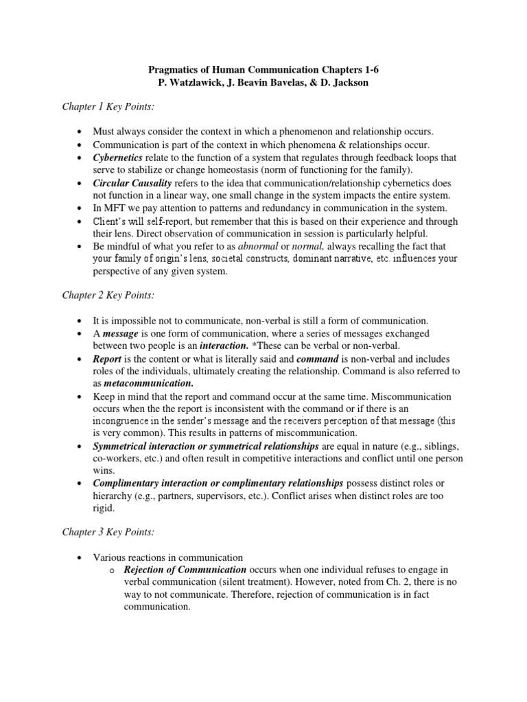 Chapter 1 Key Points:: Pragmatics of Human Communication Chapters 1-6 P ...