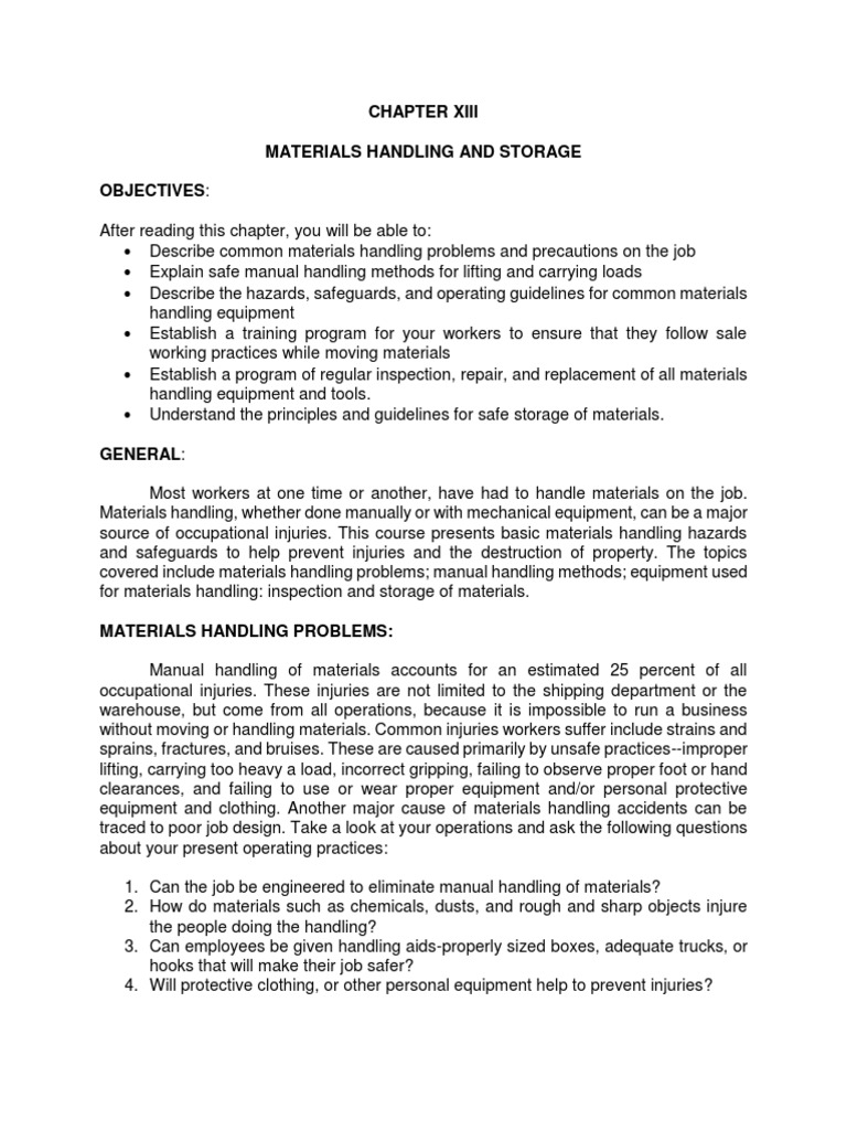 Materials Handling and Storage Objectives | PDF | Volt | Electric Current