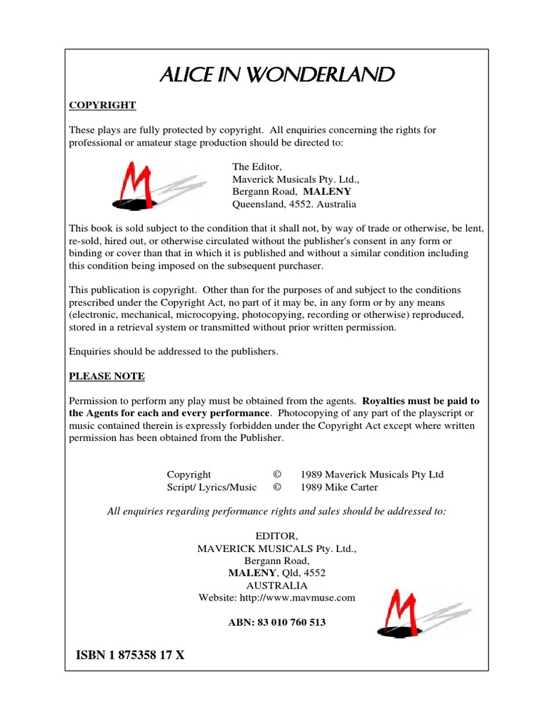 Alice in Wonderland Script1 PDF | PDF | Lewis Carroll | Works