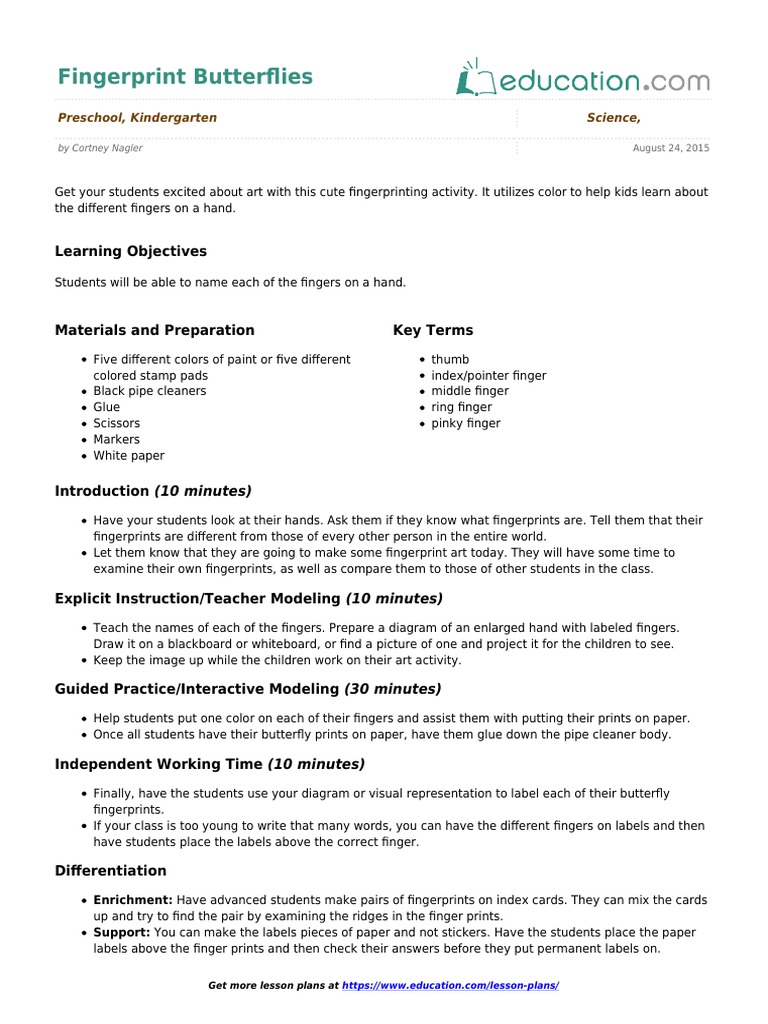 Fingerprint Butterflies | PDF | Fingerprint | Lesson Plan