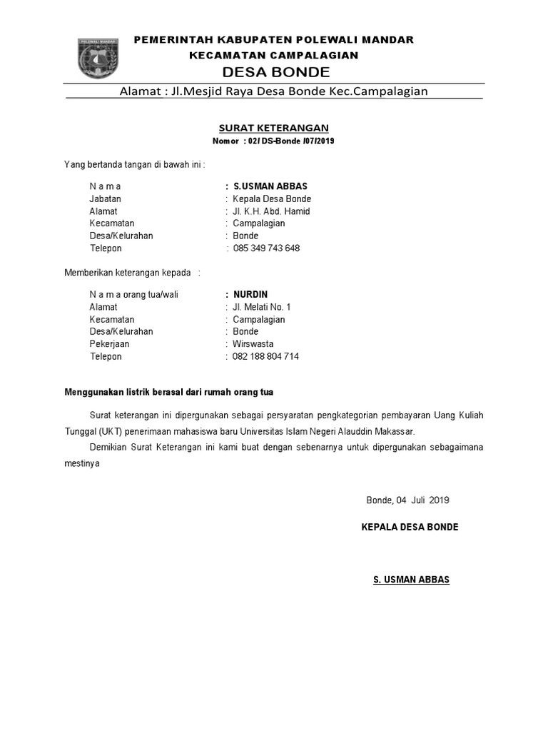 SURAT KETERANGAN Menumpang Listrik - Salin | PDF