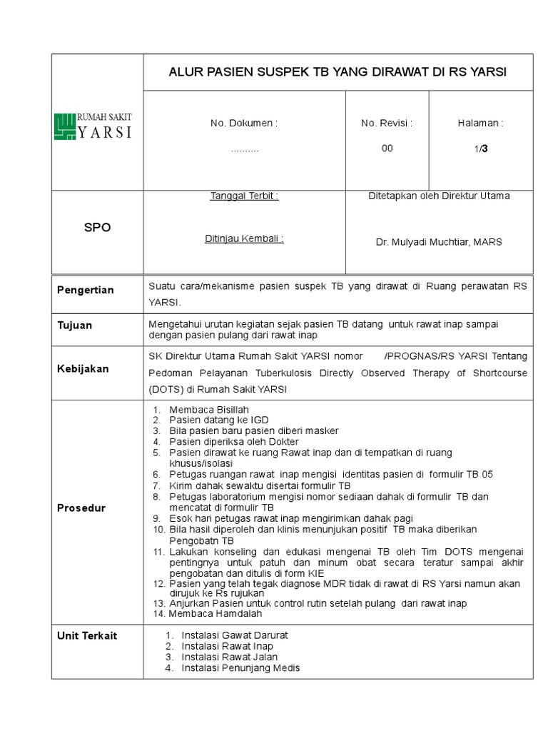Spo Alur Pasien TB Ranap Di Rs Yarsi | PDF