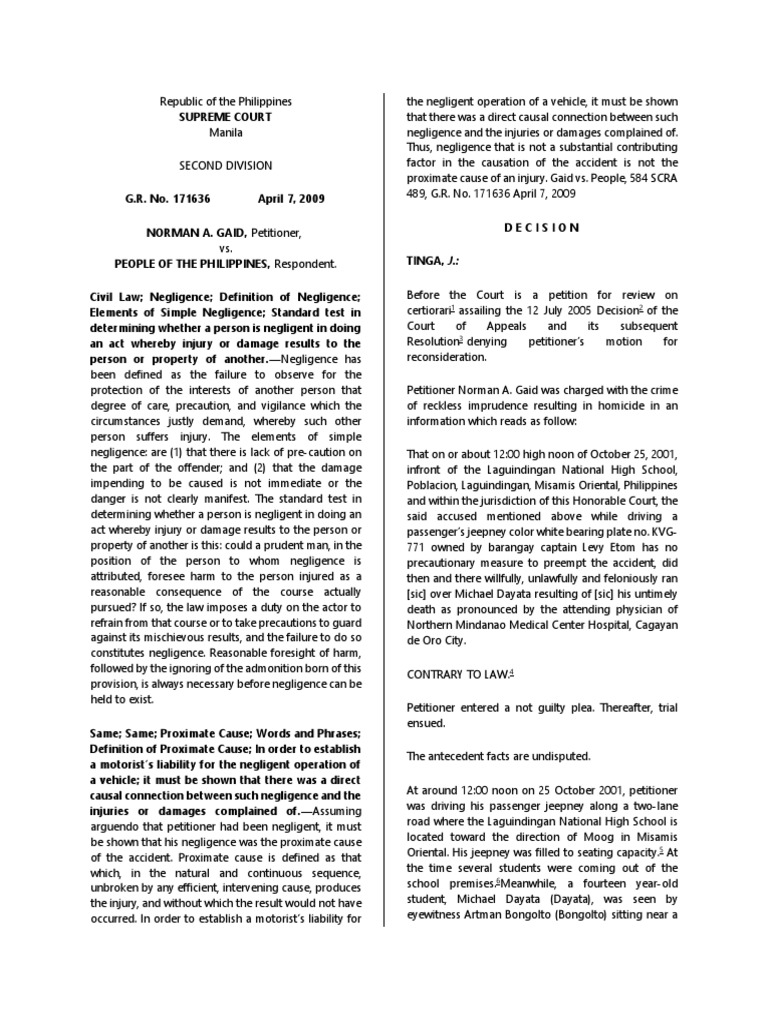 Gaid vs. People | PDF | Negligence | Causation (Law)