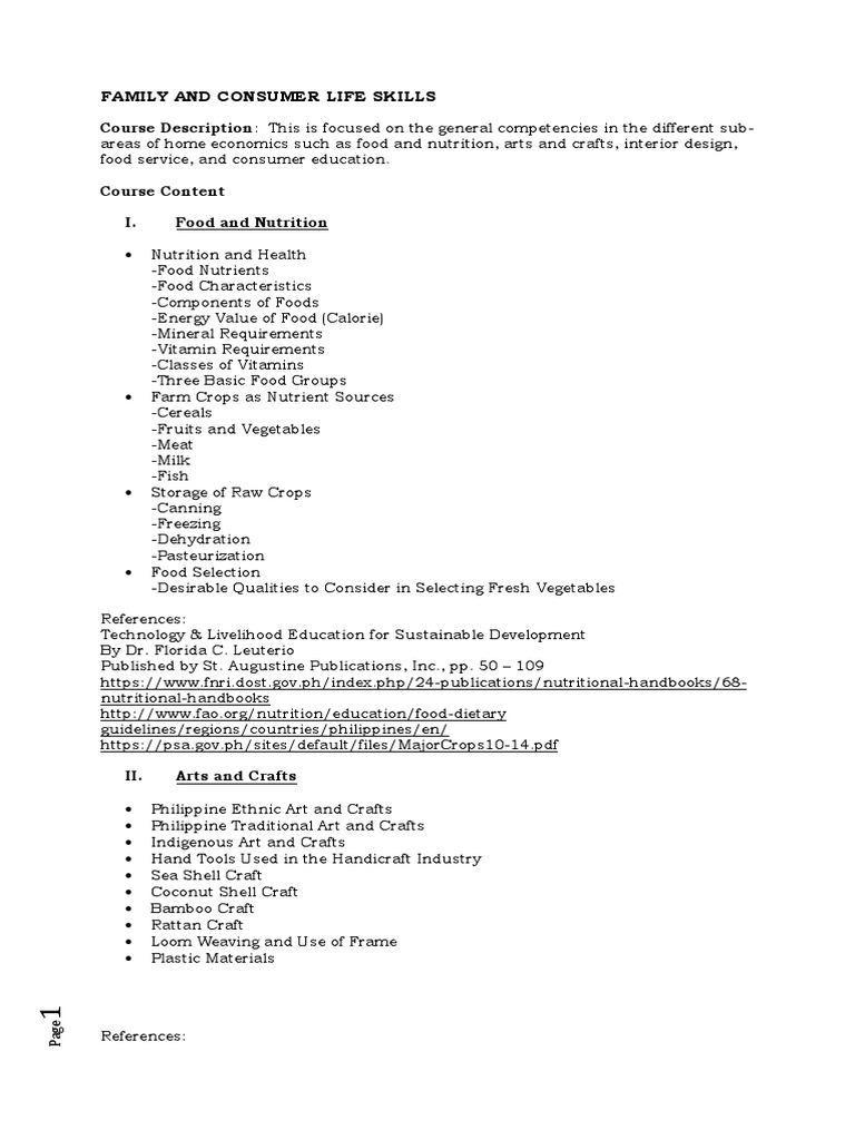 Family and Consumer Life Skills Course | PDF | Foods | Nutrition