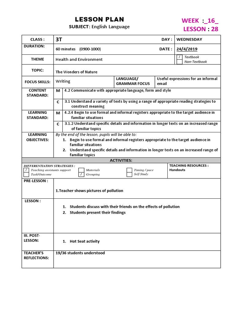 Wonders of Nature Lesson Plan | PDF | Lesson Plan | Teachers