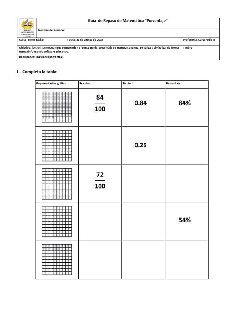 Guía Porcentaje Sexto Básico | PDF | Crecimiento personal y profesional ...