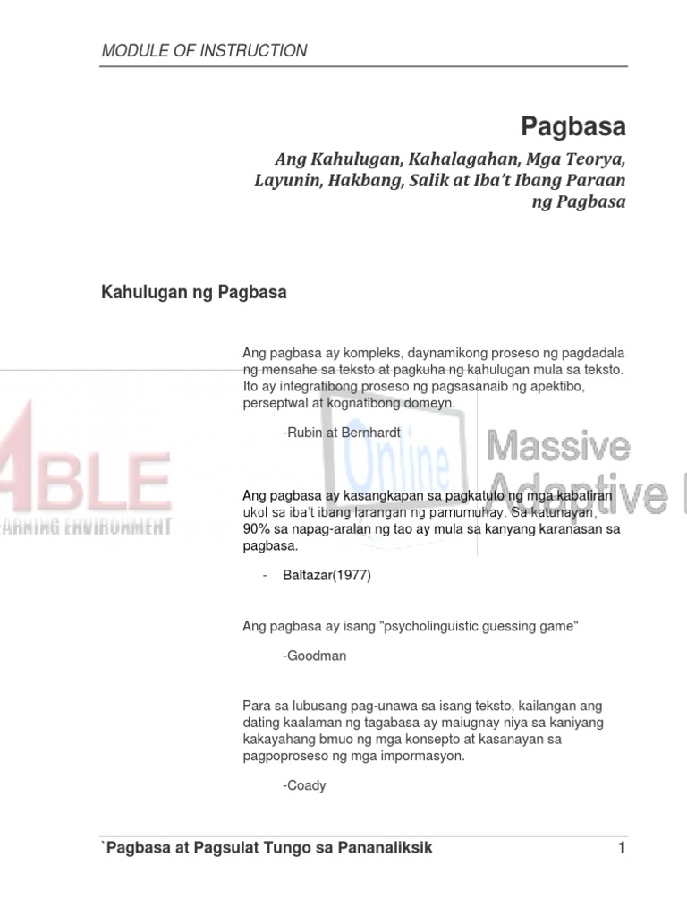 Module of Instructionpagbasa at Pagsulat | PDF