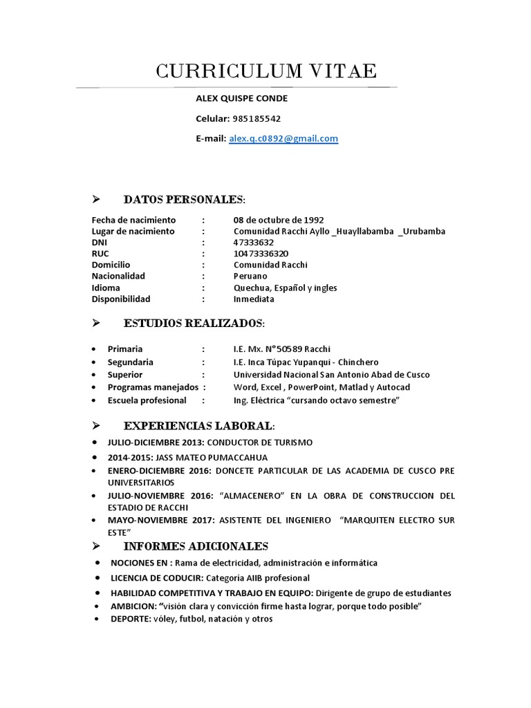 Curriculum Vitae de Alex | PDF