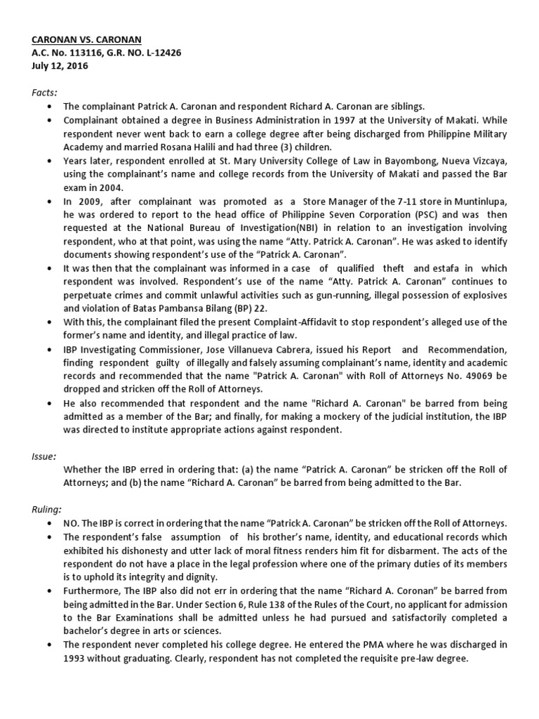 Caronan Vs Caronan | PDF | Lawyer | Criminal Law