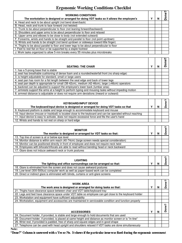 2-Ergonomic Working Conditions Checklist | PDF | Computer Keyboard