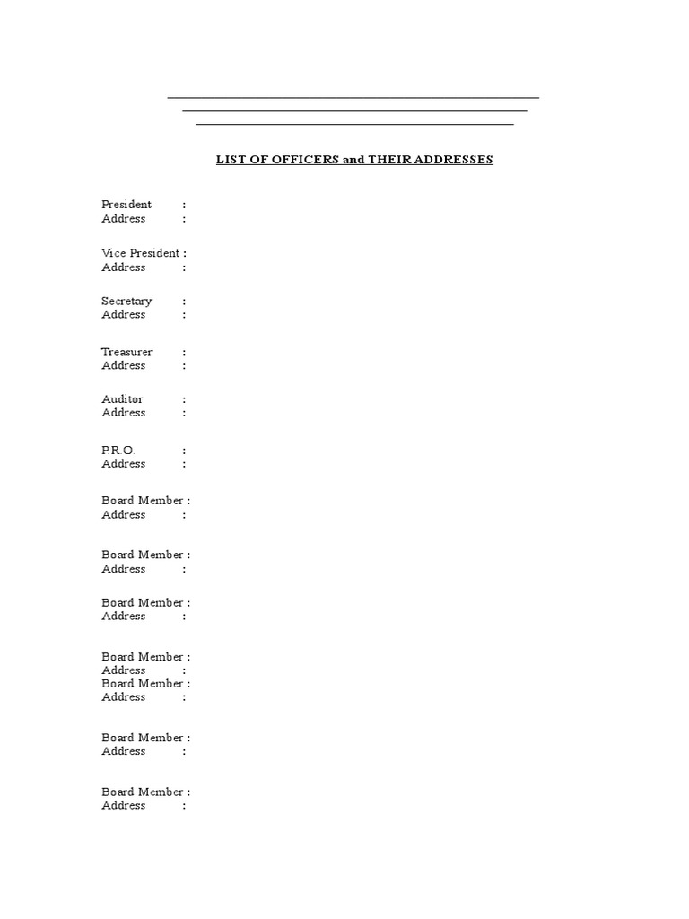 List of Officers and Addresses | PDF