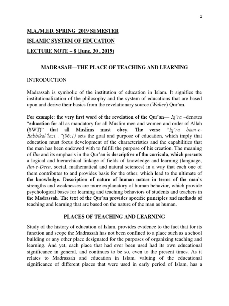 Lecture Note and Assignment-8 (Islamic System of Education) | PDF ...