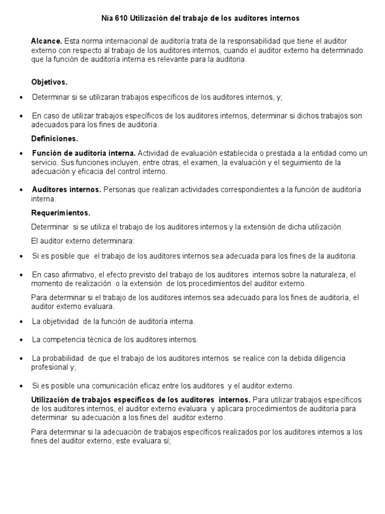 Nia 610 y 620 | PDF | Contralor | Auditoría