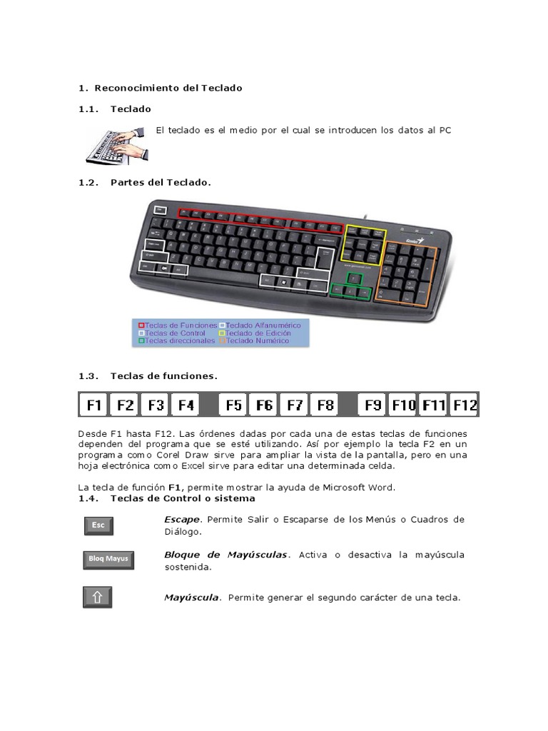 Reconocimiento y funcionalidad de las teclas del teclado | PDF ...