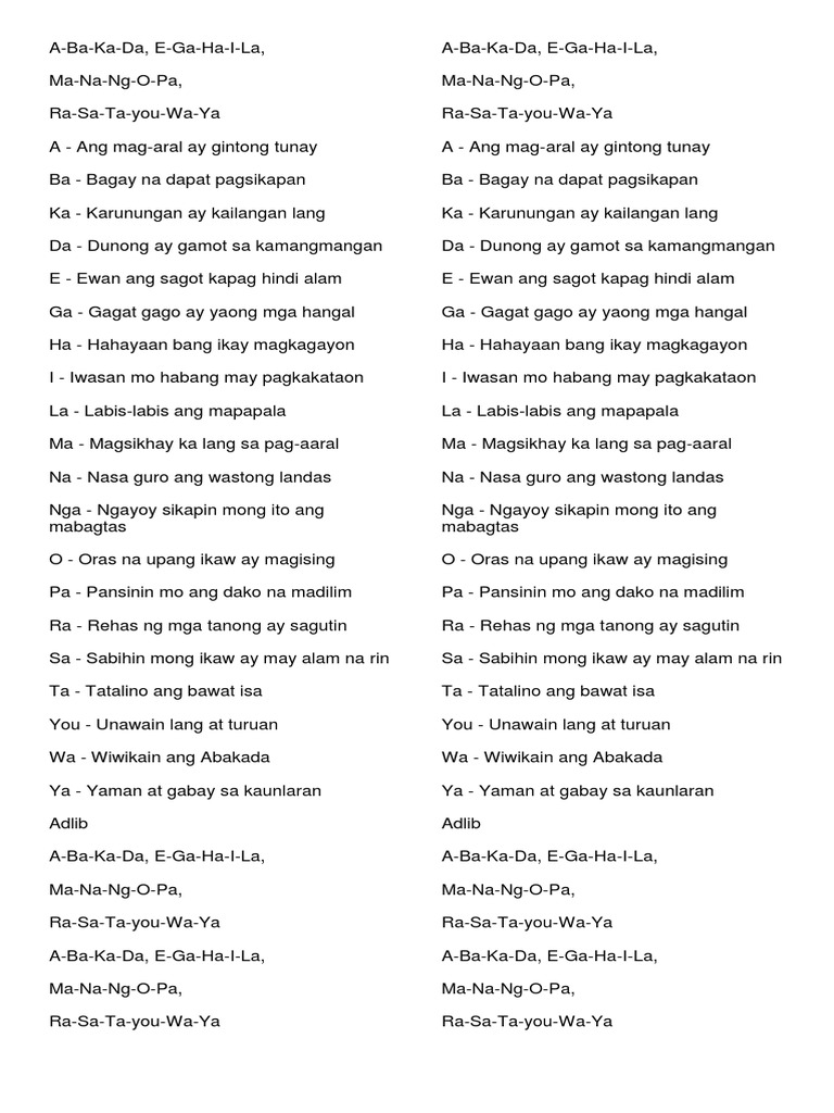 Abakada Lyrics Pdf