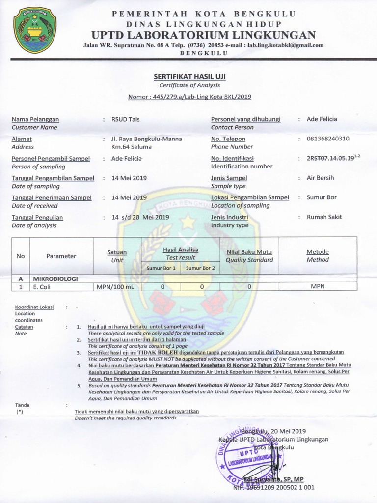 Hasil Uji Lab Air Bersih | PDF