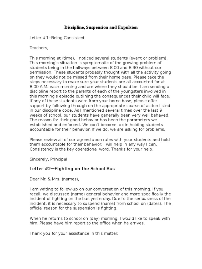 Free Prrintable Parent Discipline Letter Template Example | PDF ...