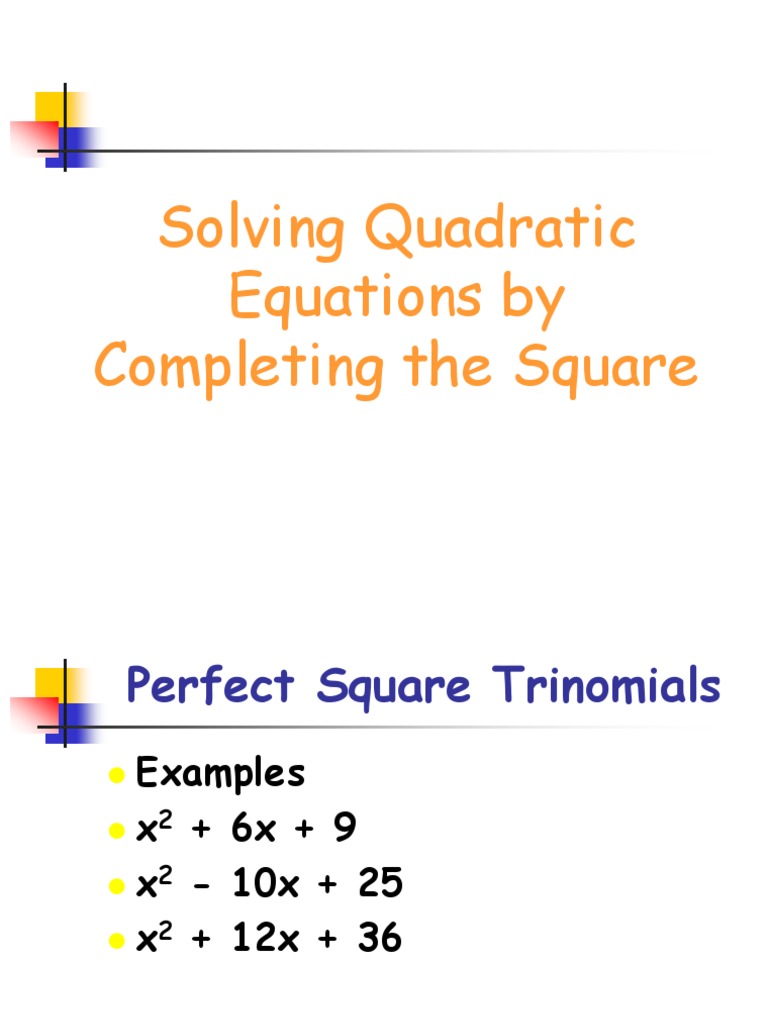 Solving Quadratic Equations by Completing The Square | PDF ...