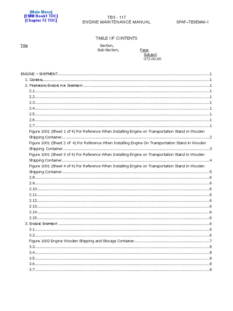 TB3 - 117 Engine Maintenance Manual: (EMM Book1 TOC) (Chapter 72 TOC ...