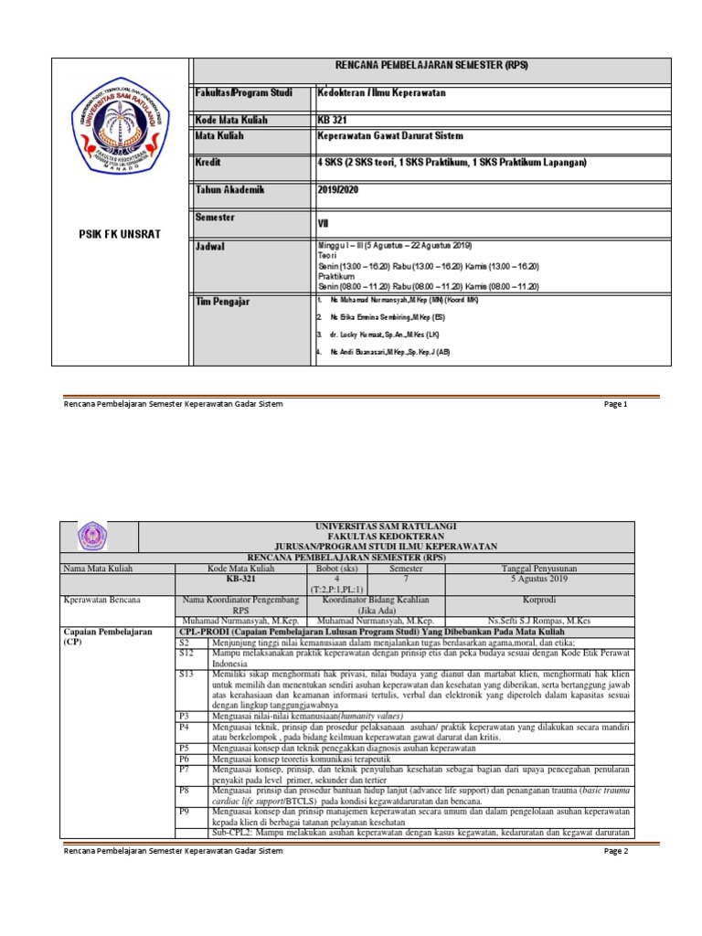 Rps Keperawatan Gadar Sistem Unsrat-1 | PDF | Pengembangan Diri | Kesehatan Holistik