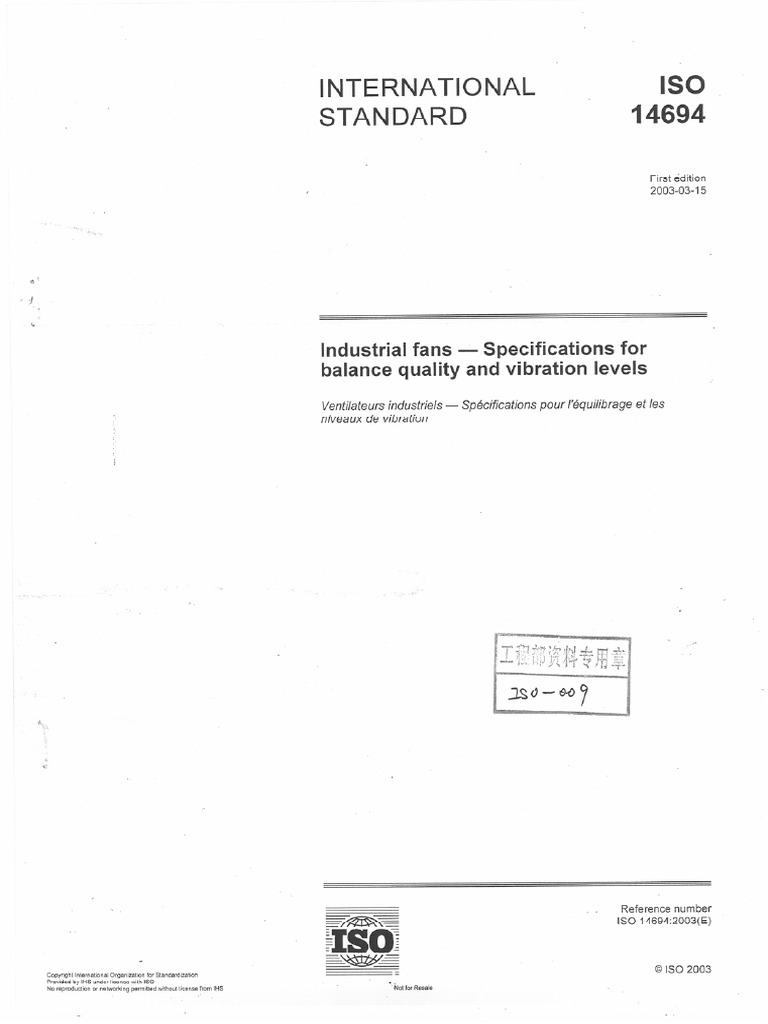 ISO 14694 Fans Vibrations PDF | PDF