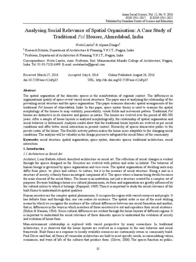 Analysing Social Relevance Of Spatial Organisation Pdf Space