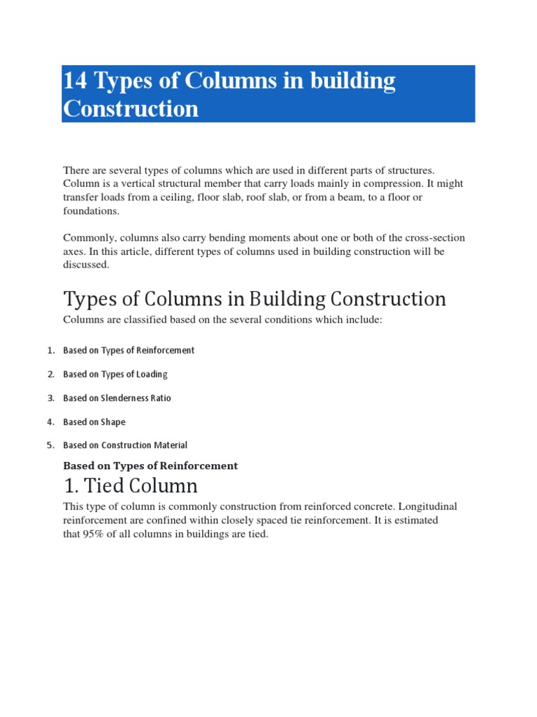 14 Types Building Columns Guide | PDF | Column | Beam (Structure)