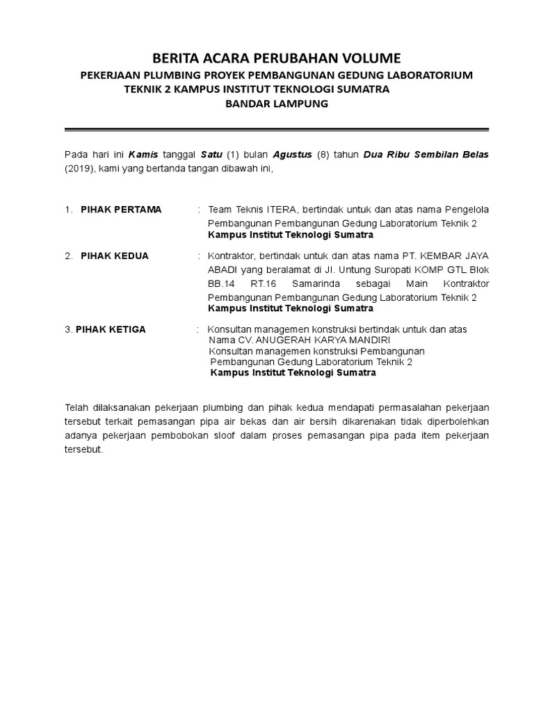 BA Perubahan Vol Pipa 3 Lt1 | PDF