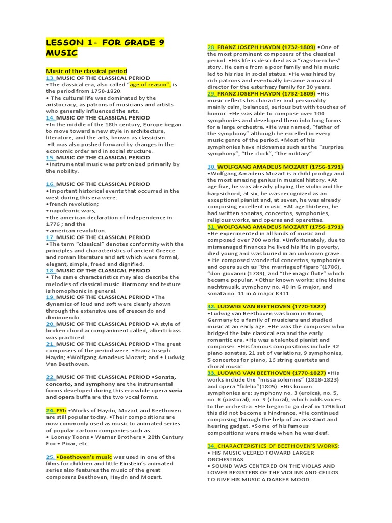 Grade 9 | PDF | Classical Period (Music) | Classical Music