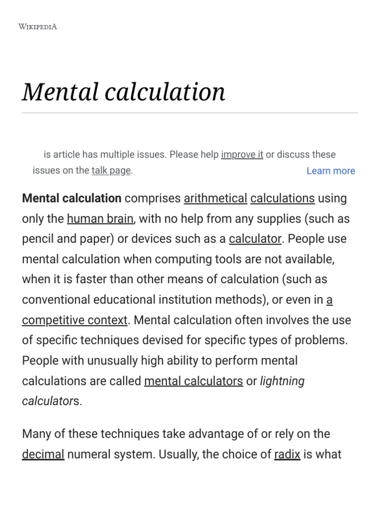 Mental Calculation | PDF | Subtraction | Multiplication