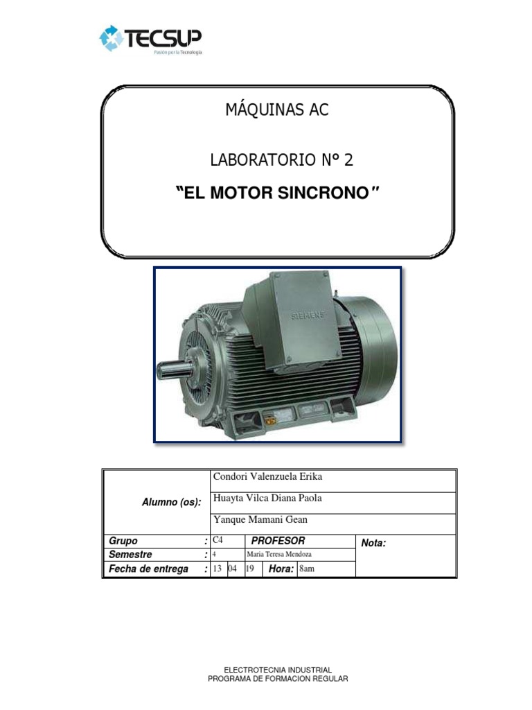 LAB 02 Motores Sincronos | PDF | Energia electrica | Motor eléctrico