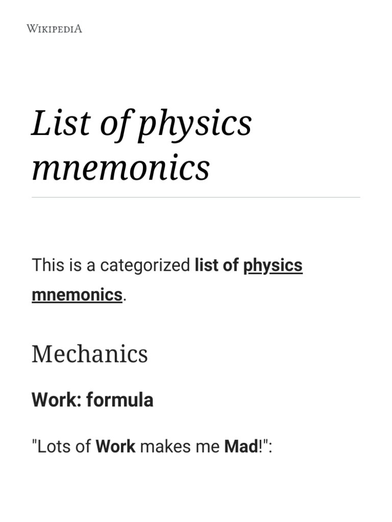 Physics Mnemonics Overview | PDF | Physical Quantities | Force