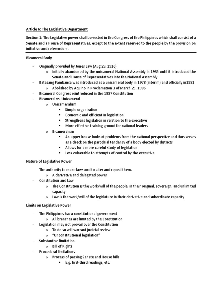 Article 6: The Legislative Department Section 1: The Legislative Power ...