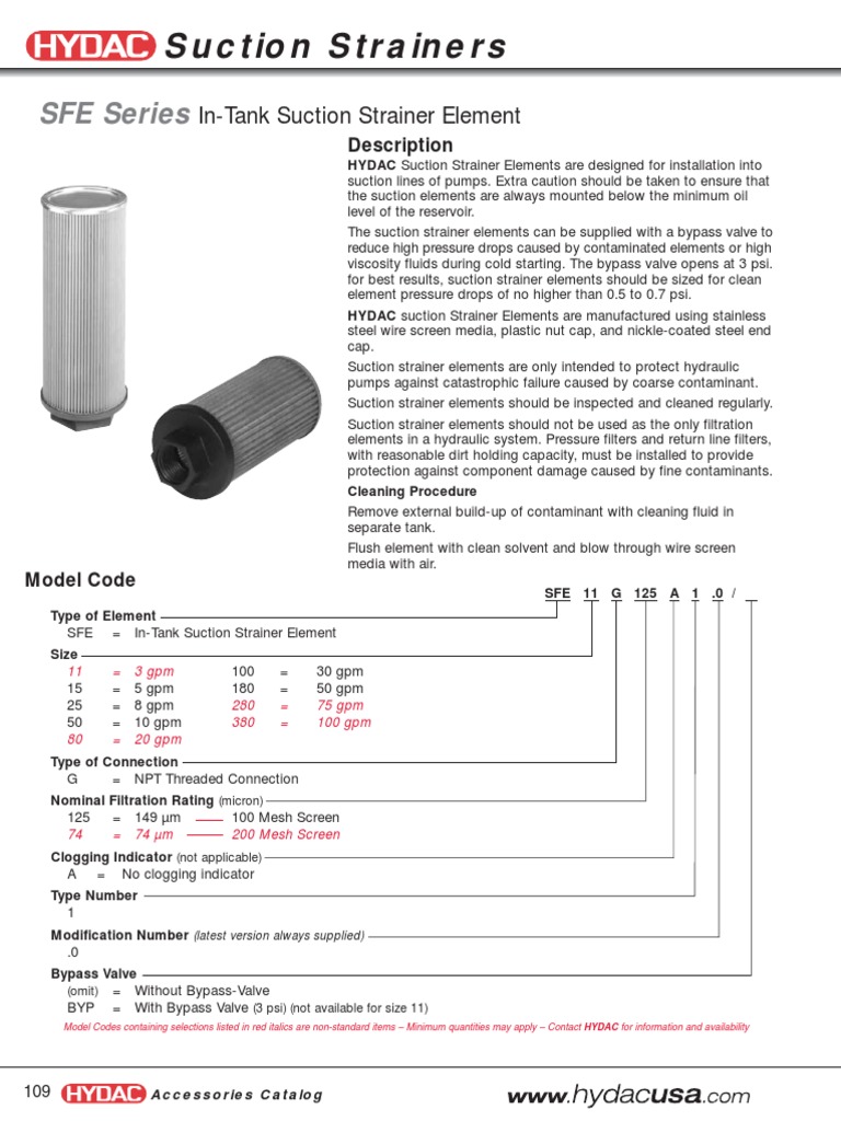 In-Tank Suction Strainer Elements | PDF | Chemical Engineering | Hydraulics