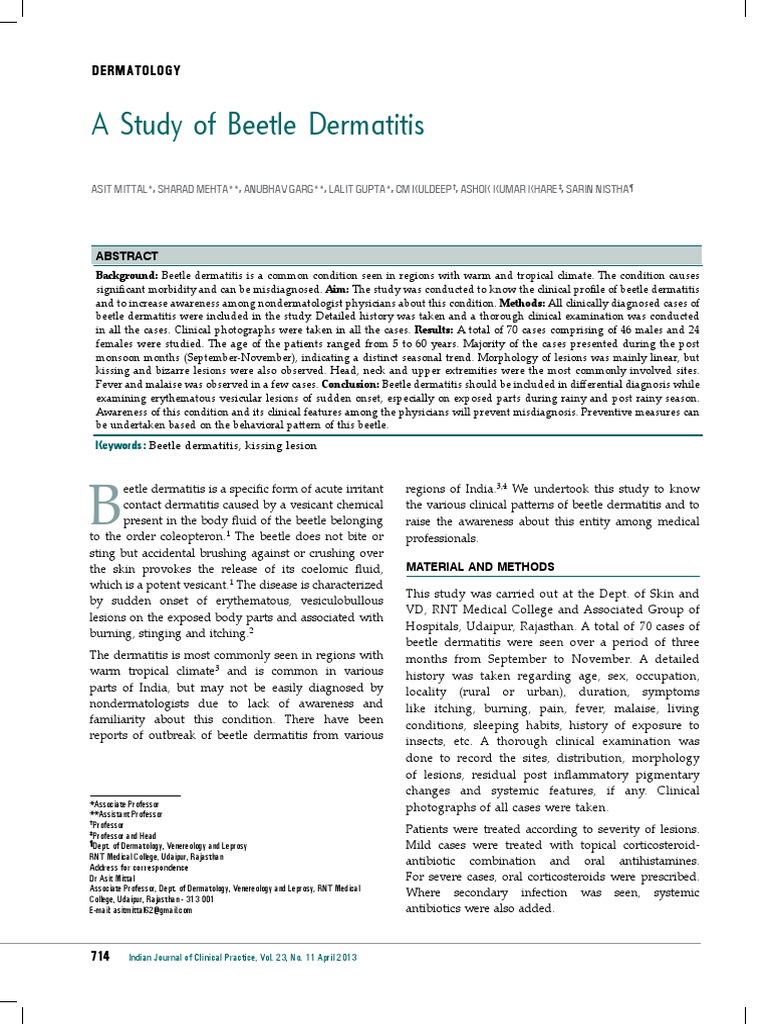 A Study of Beetle Dermatitis: Dermatology | PDF | Dermatitis | Herpes ...