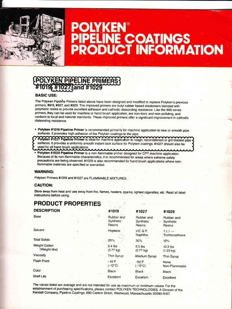 Polyken Pipeline #1027,: Primers #1019 | PDF | Adhesive | Polyethylene