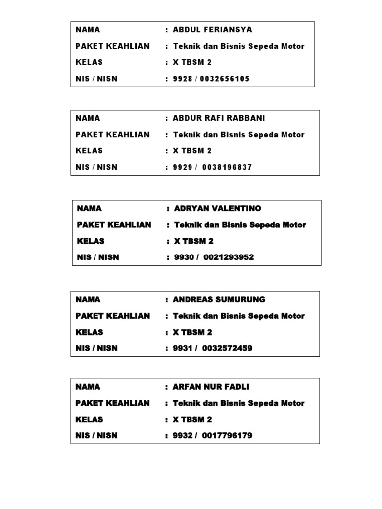 Label Nama Raport 10 TSM 2 | PDF
