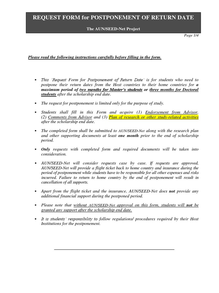 Request Form For Postponement of Return Date | PDF | Doctor Of ...