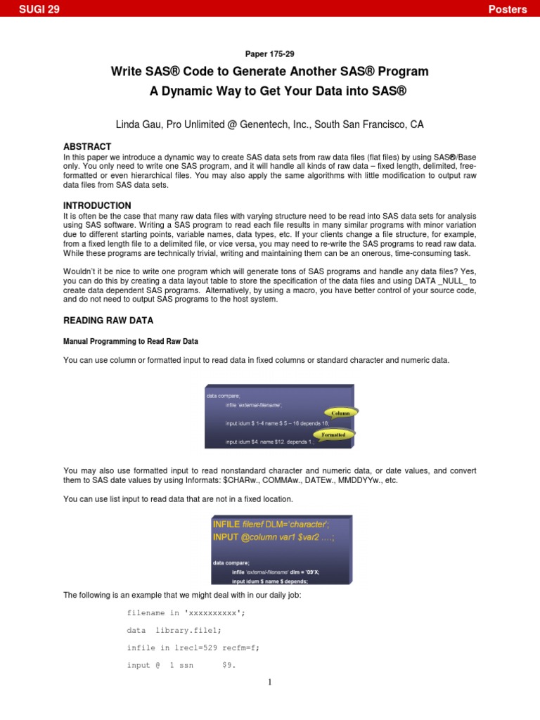 Write SAS® Code To Generate Another SAS® Program A Dynamic Way To Get Your Data Into SAS® | PDF ...