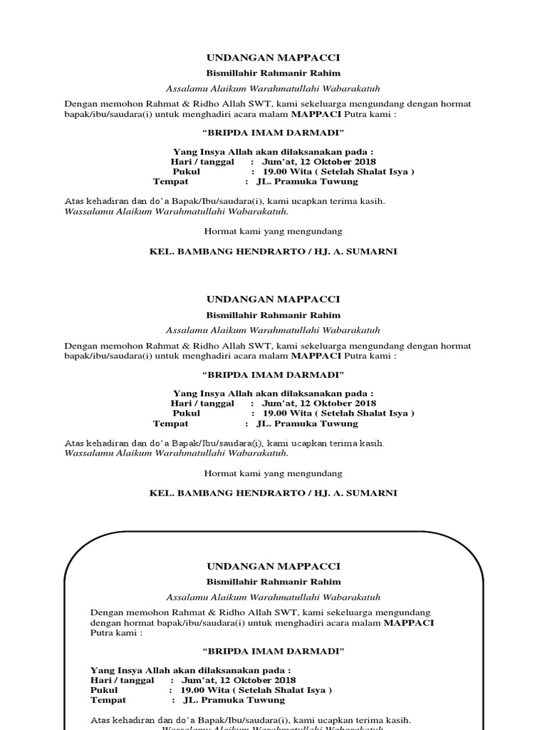 Undangan Mappacci | PDF