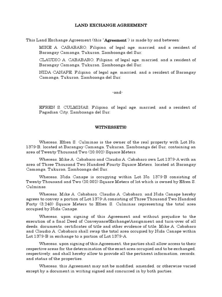 Land Exchange Agreement | PDF | Signature | Notary Public