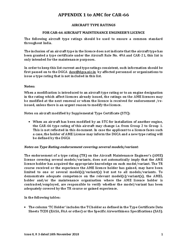 Aircraft Type Ratings for CAR-66 Aircraft Maintenance Engineer's ...