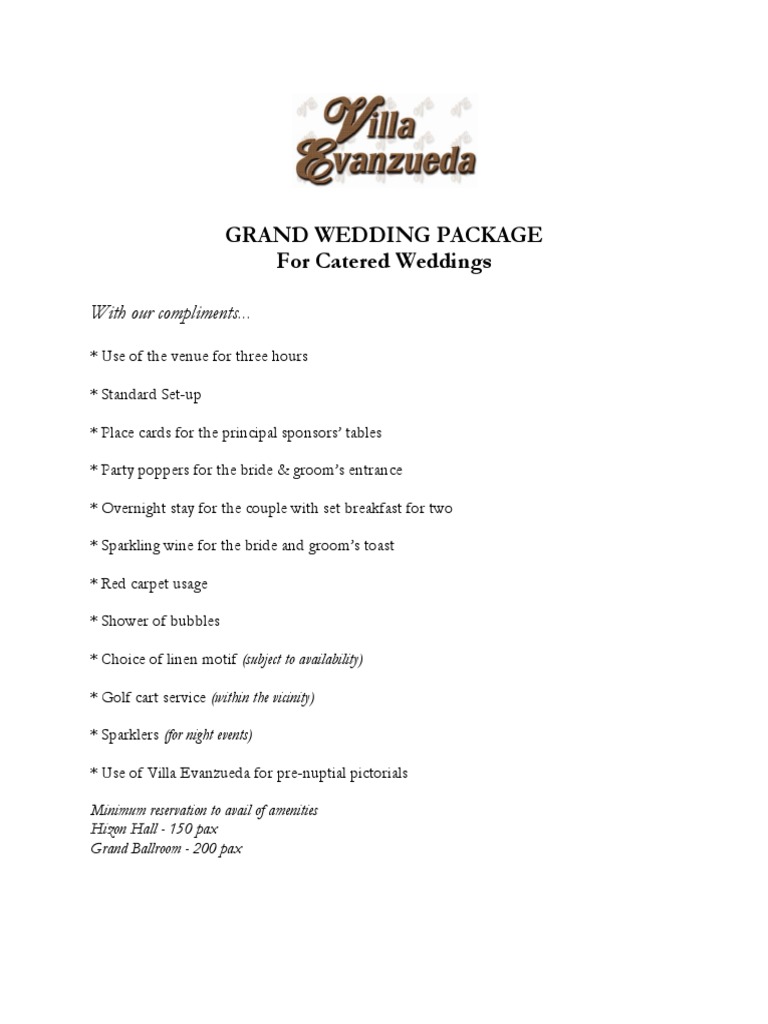 VE Wedding Amenities 2019 | PDF