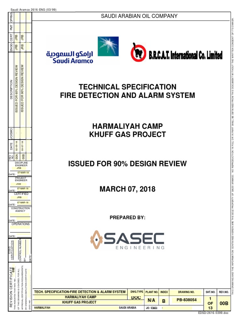 Technical Specification Fire Detection and Alarm System: Saudi Arabian Oil Company | PDF ...