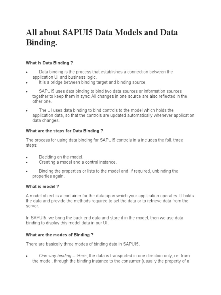 SAPUI5 Data Models and Data Binding | PDF | Json | Xml