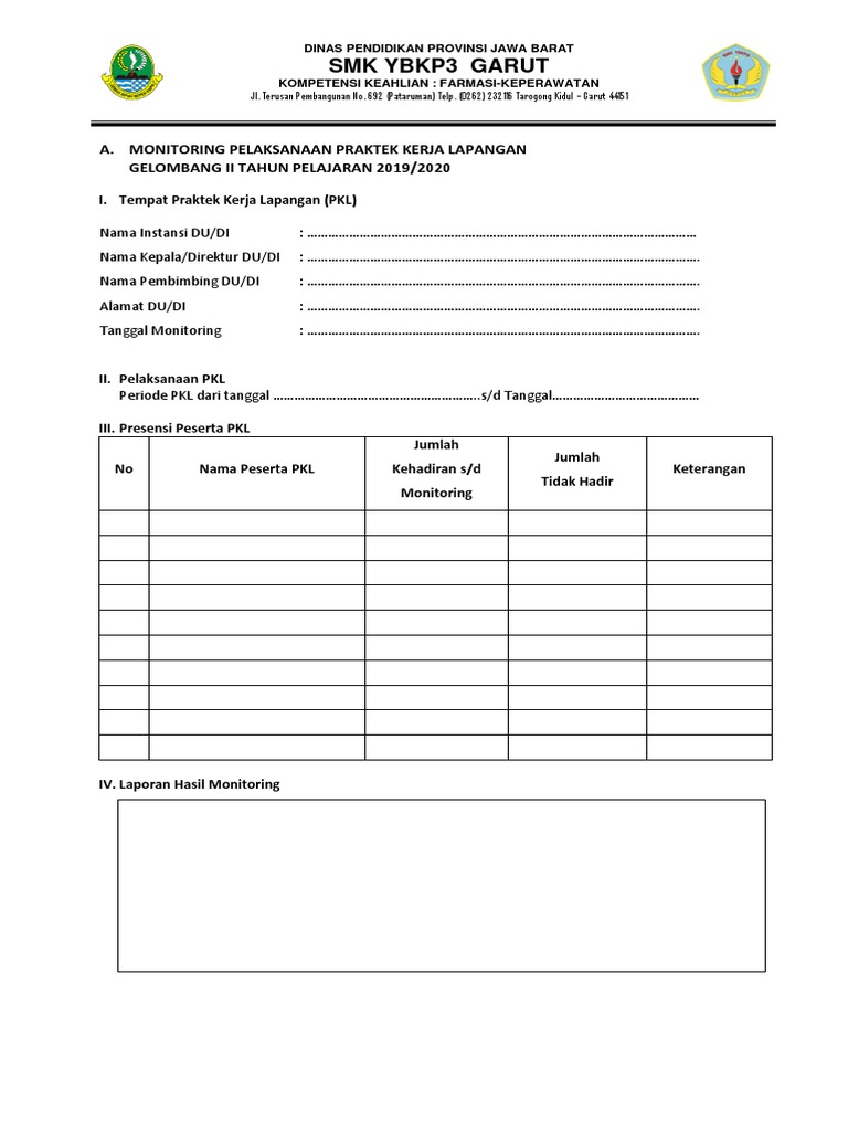 Lembar Monev PKL 2019 2020 | PDF | Bisnis