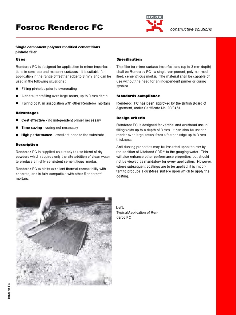 Fosroc Renderoc FC: Constructive Solutions | PDF | Concrete | Personal ...