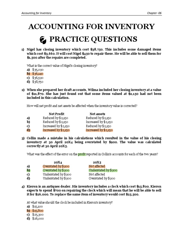 Accounting for Inventory: Calculating Inventory Values Through Practice ...