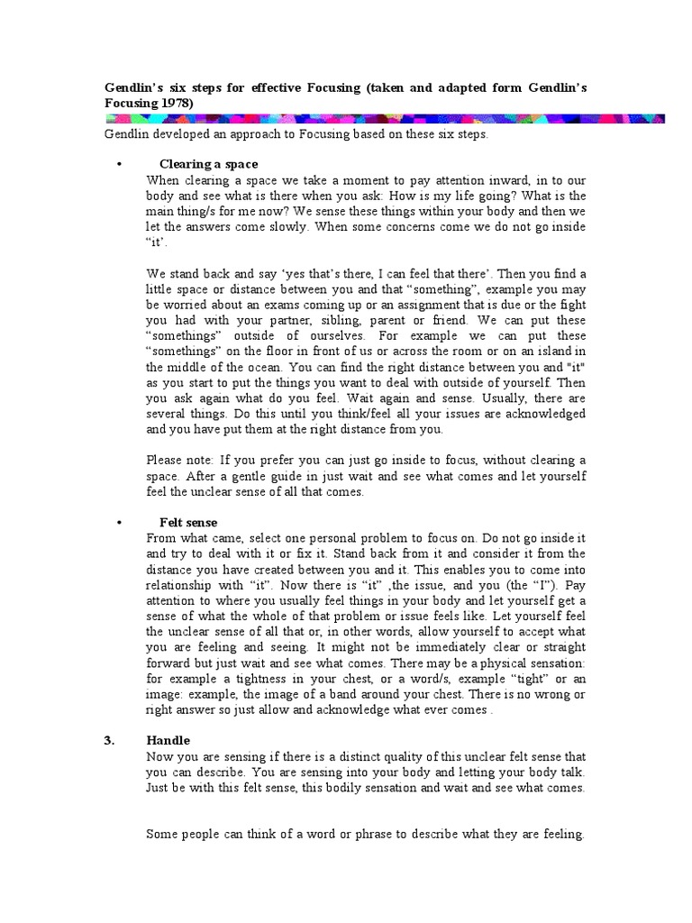 Gendlin's Six Steps For Effective Focusing | PDF | Cognition ...