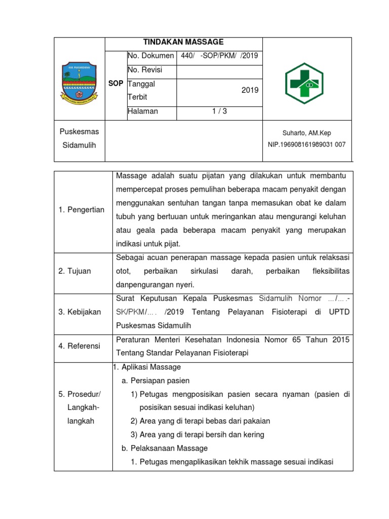 Sop Massage | PDF